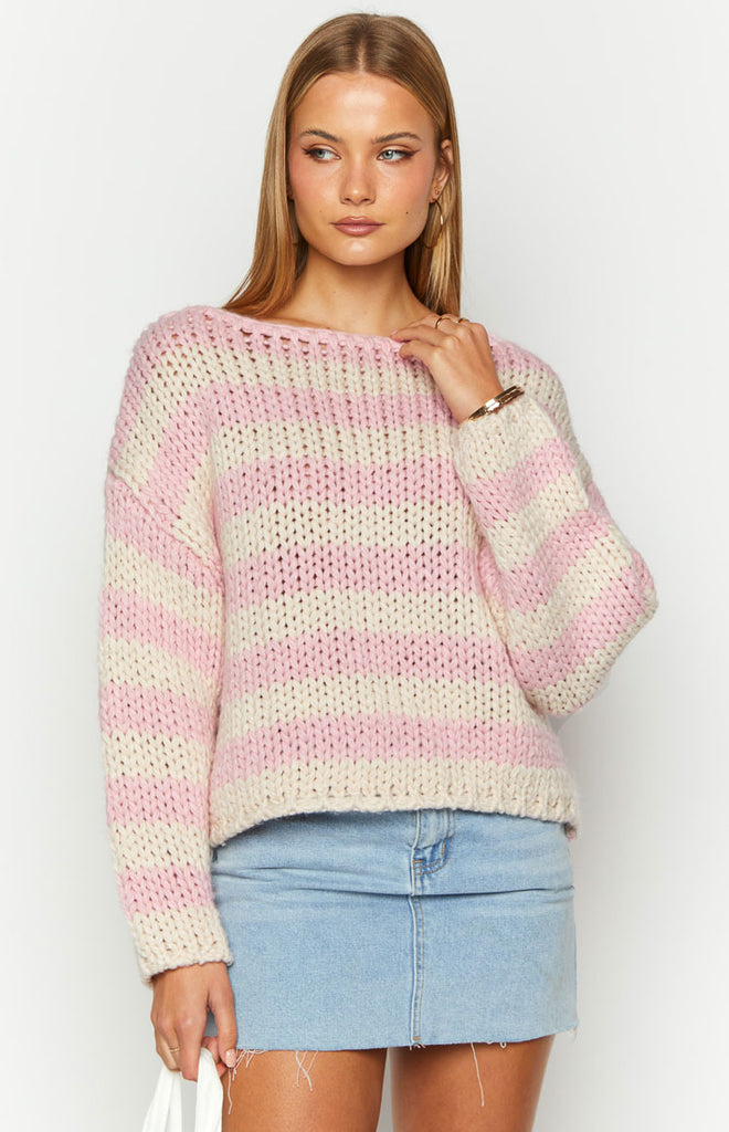Bea Pink Striped Sweater – Beginning Boutique