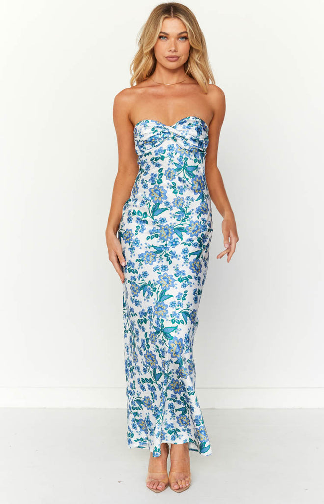 Ashley Blue Floral Formal Maxi Dress – Beginning Boutique