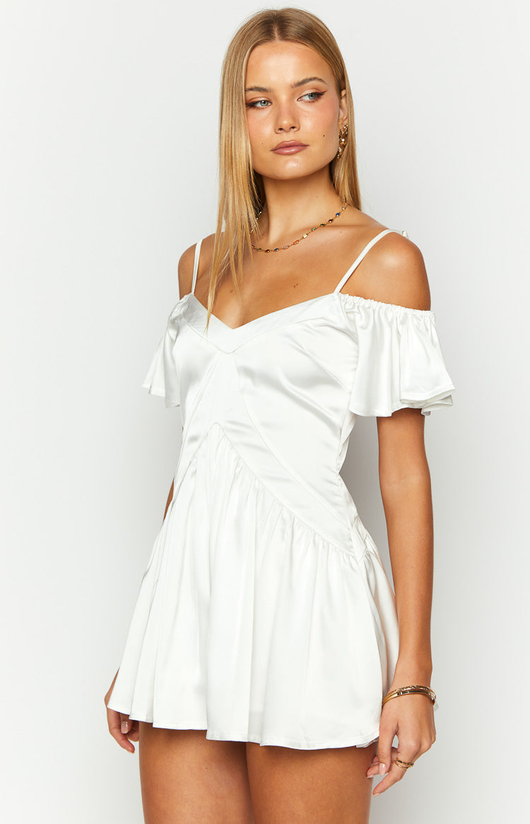 Asher White Satin Playsuit – Beginning Boutique