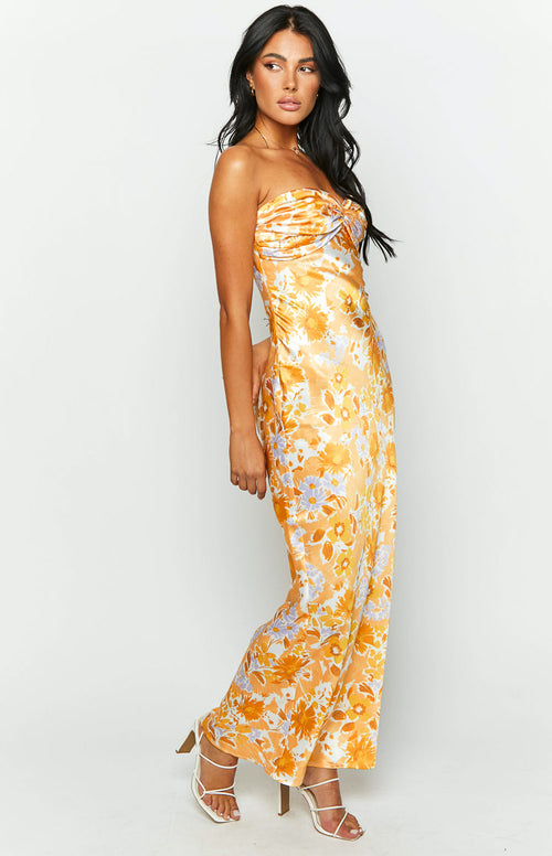 Ashley Orange Floral Formal Maxi Dress – Beginning Boutique