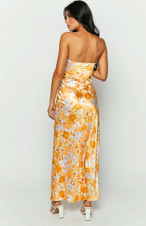 Ashley Orange Floral Formal Maxi Dress – Beginning Boutique