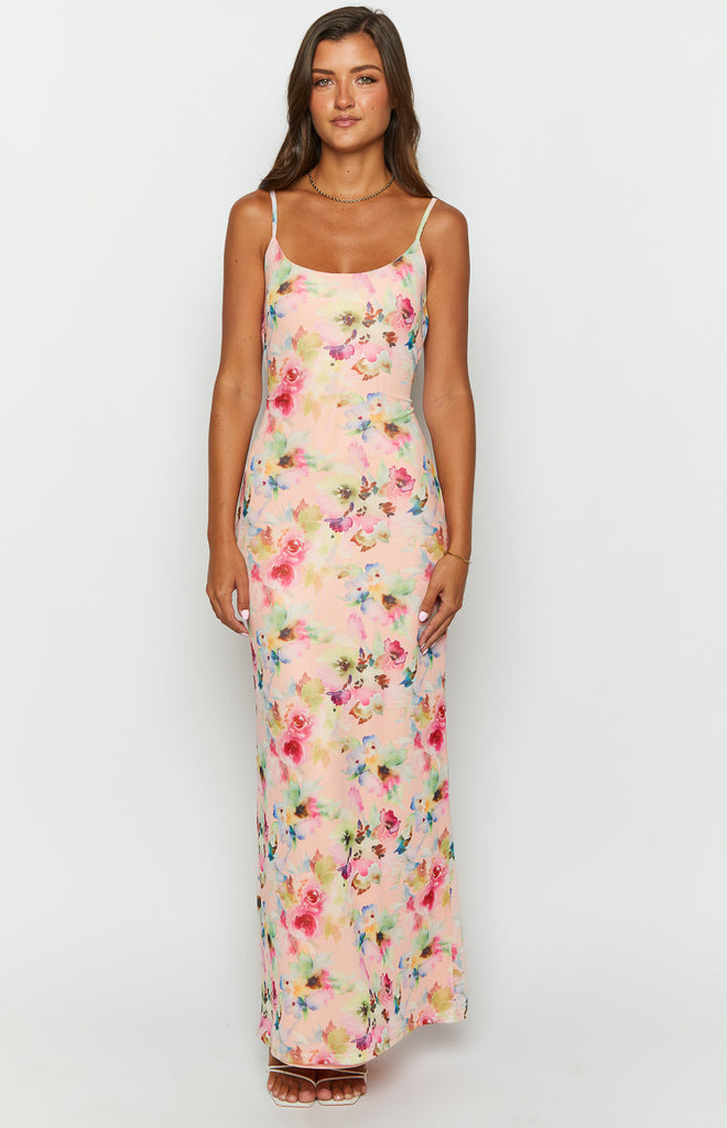 Aster Pink Floral Mesh Maxi Dress – Beginning Boutique