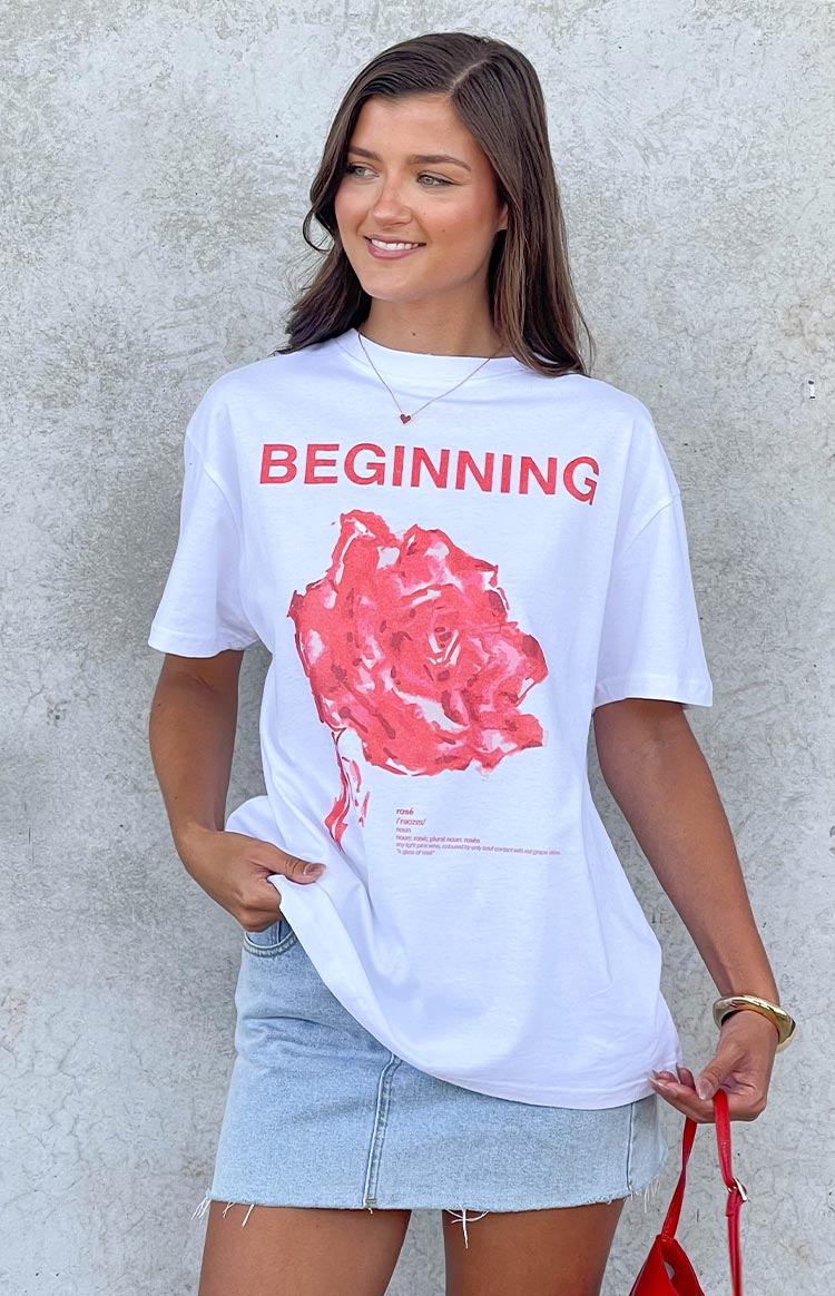 Beginning Rose White Tee | Beginning Boutique AU
