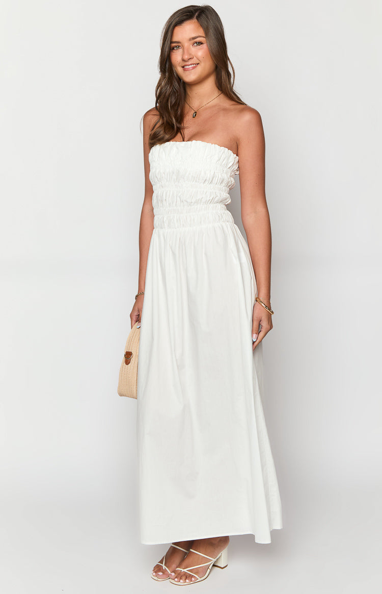 Benetti White Strapless Maxi Dress – Beginning Boutique