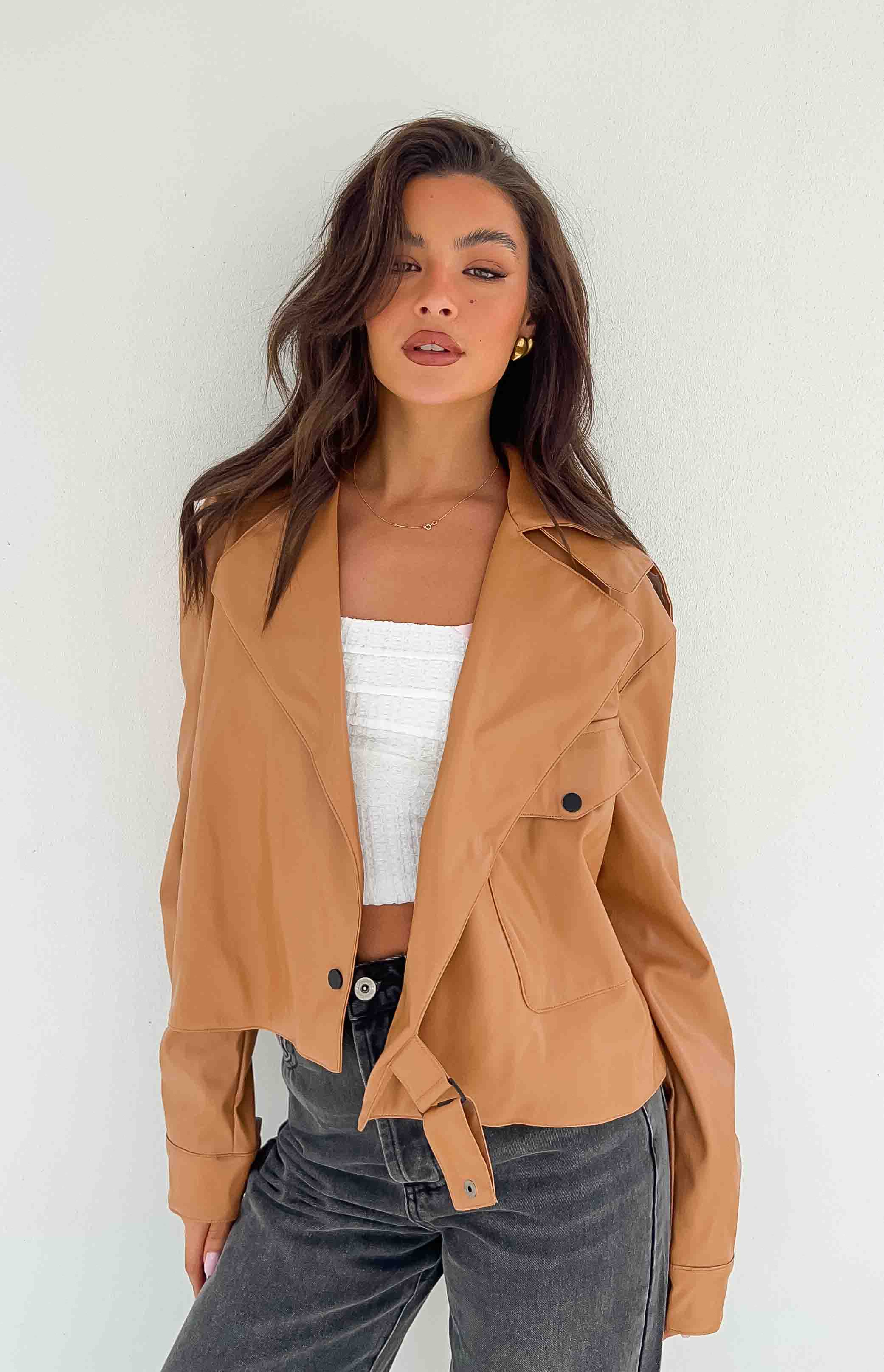 Blaze Bolt Tan PU Leather Jacket | Beginning Boutique AU