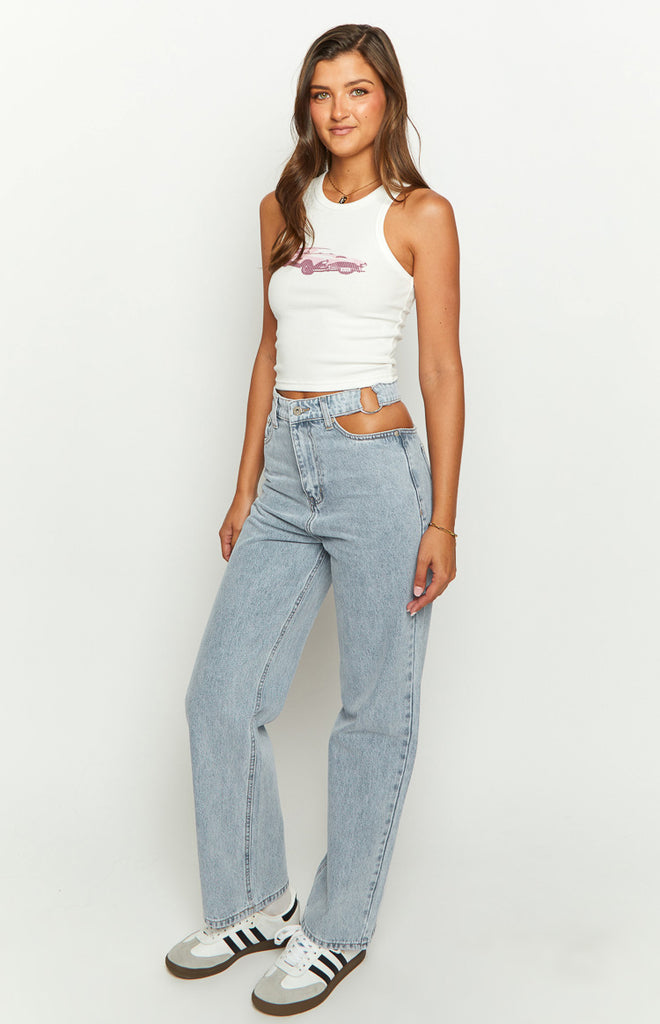 Blue Blaze Mid Wash Denim Cut Out Jeans – Beginning Boutique