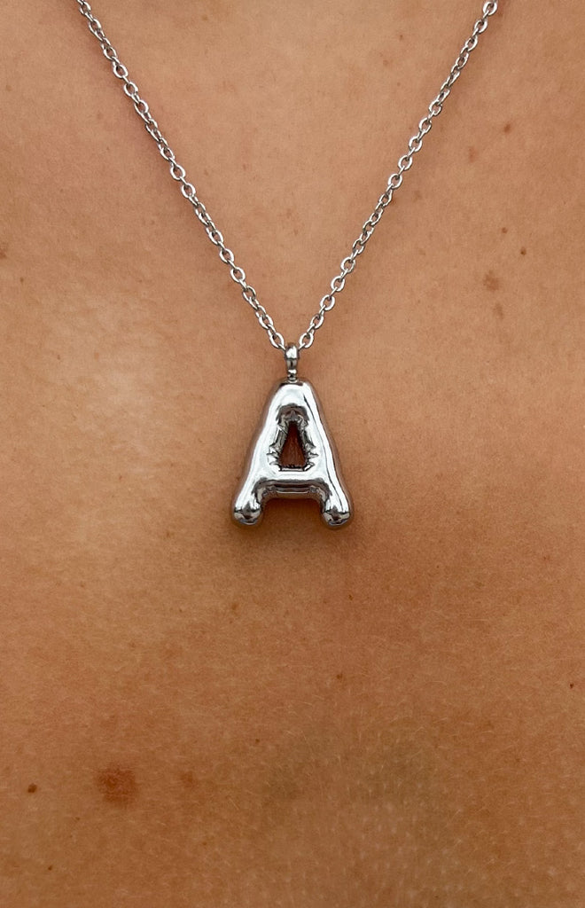 Bubble Bliss Silver Letter Necklace – Beginning Boutique