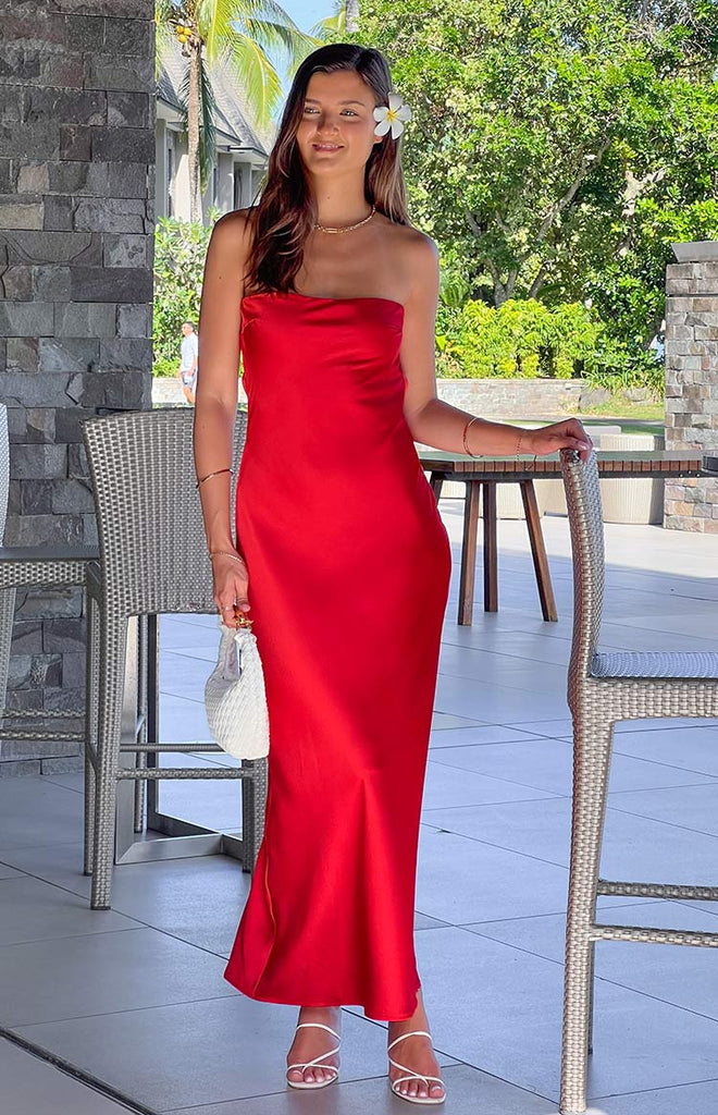 Cassander Red Strapless Maxi Dress – Beginning Boutique