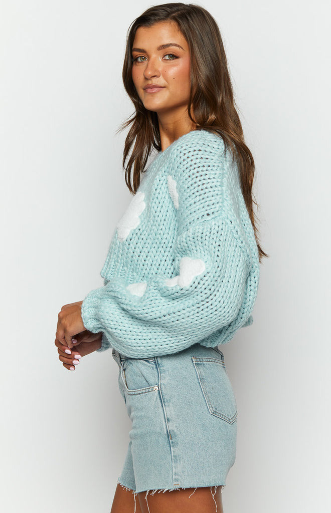 Cloudy Cloud Blue Knit Sweater – Beginning Boutique