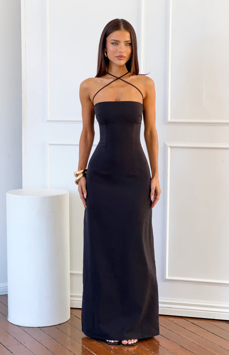 Del Mar Black Crepe Formal Maxi Dress | Beginning Boutique AU