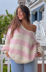 Delvey Pink Striped Chunky Knit Sweater – Beginning Boutique