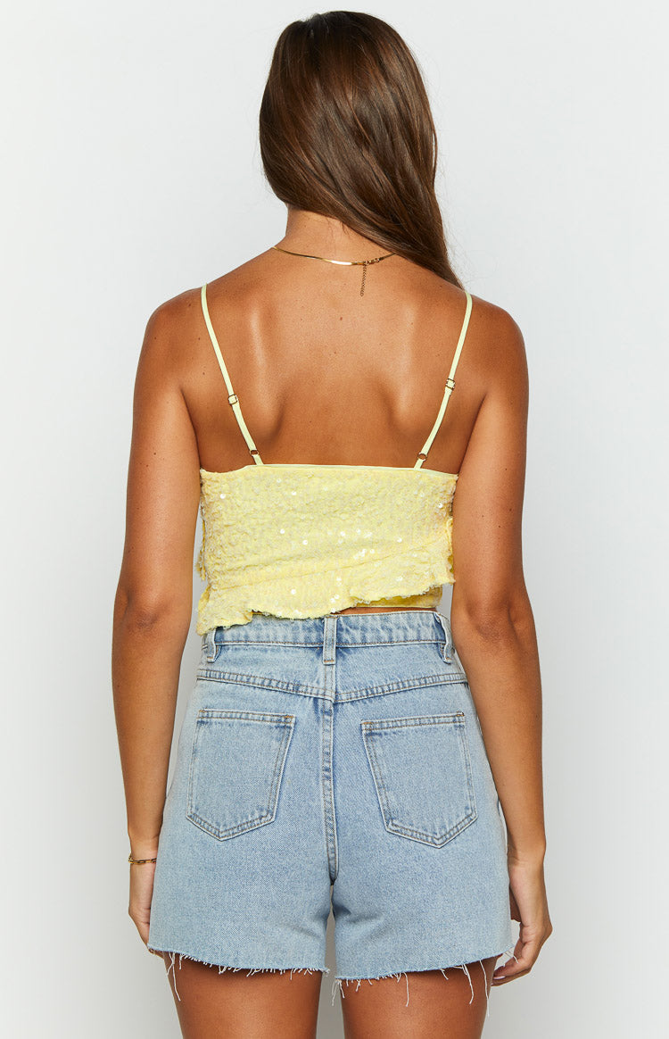 Dolly Yellow Sequin Crop Top – Beginning Boutique