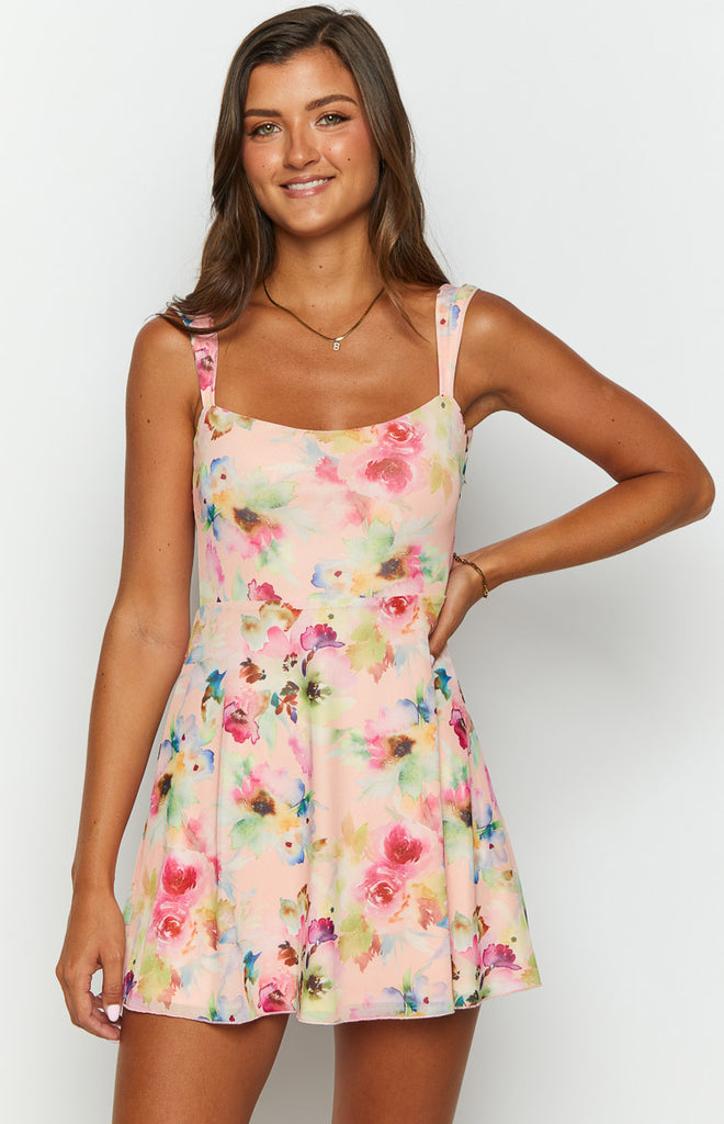 Eleanora Pink Floral Mini Dress – Beginning Boutique