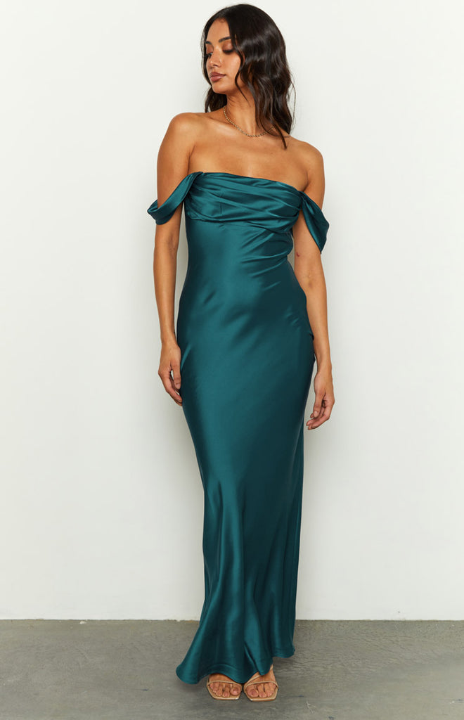 Ella Teal Off Shoulder Formal Maxi Dress – Beginning Boutique