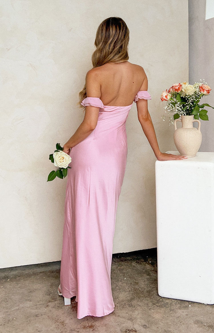 Elvira Pink Satin Formal Maxi Dress – Beginning Boutique