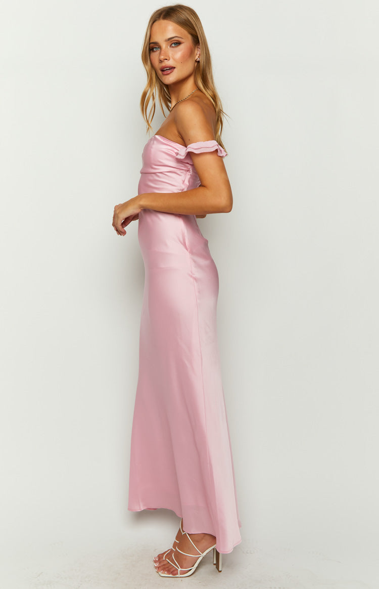 Elvira Pink Satin Formal Maxi Dress – Beginning Boutique