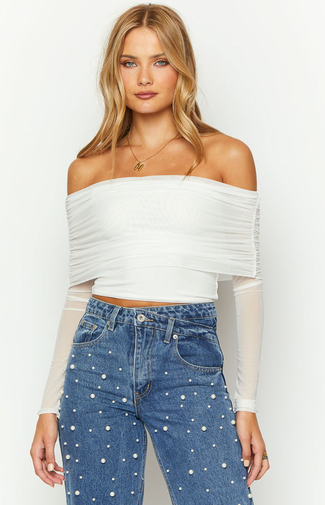 Ember White Mesh Long Sleeve Crop Top – Beginning Boutique