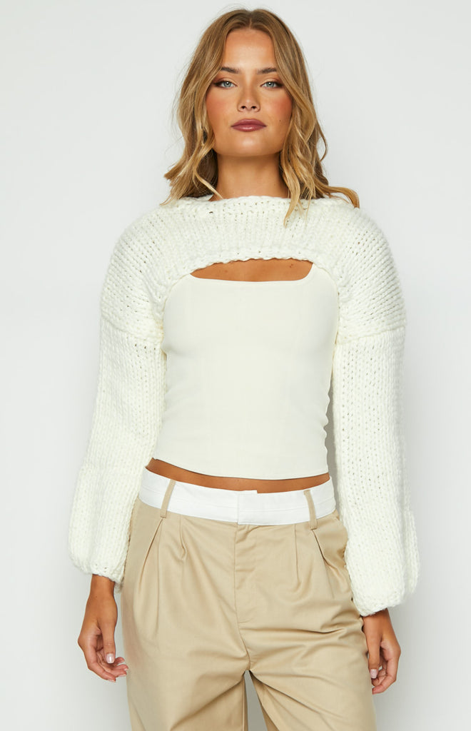 Ferla Cream Knit Shrug – Beginning Boutique