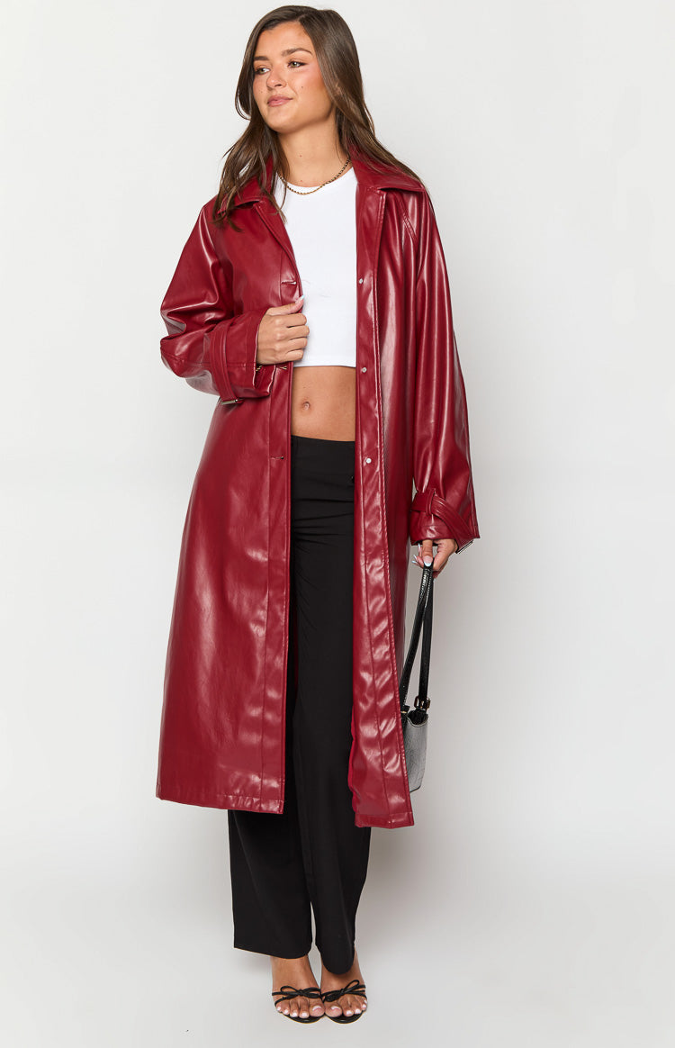 Finn Red PU Trench Coat – Beginning Boutique
