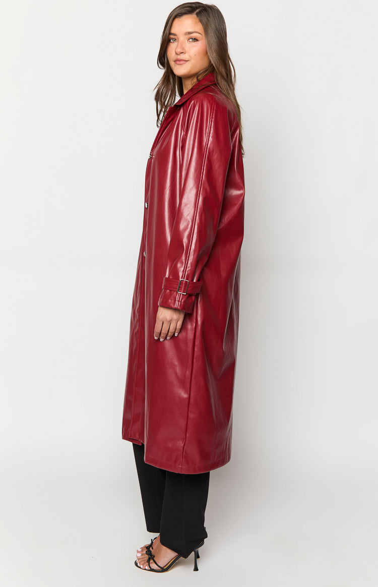 Finn Red PU Trench Coat – Beginning Boutique