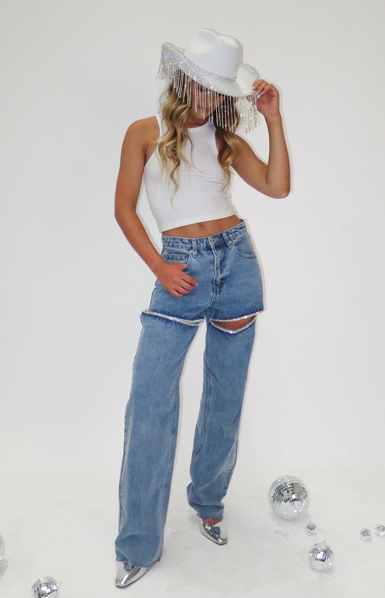 Gem Diamante Trim Wide Leg Denim Jeans – Beginning Boutique