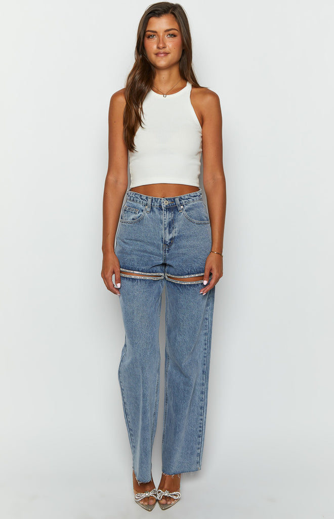 Gem Diamante Trim Wide Leg Denim Jeans – Beginning Boutique