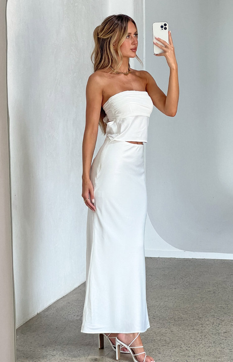 Genevieve White Satin Maxi Skirt | Beginning Boutique AU