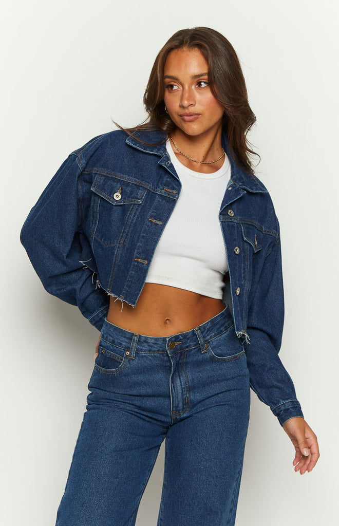 Helena Dark Wash Denim Cropped Jacket – Beginning Boutique
