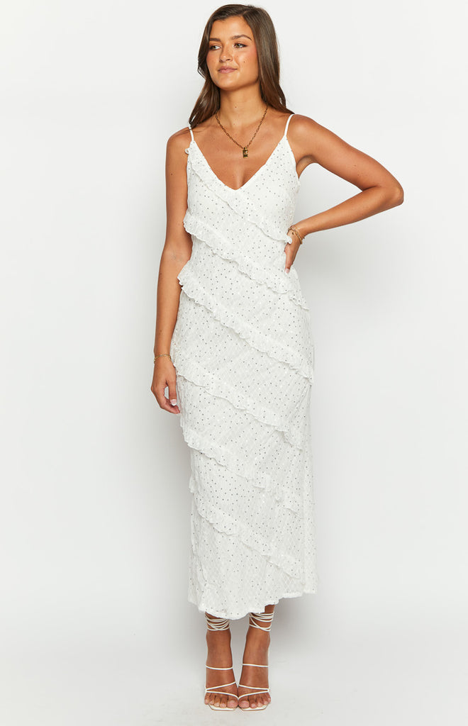 Hudson White Ruffle Maxi Dress – Beginning Boutique