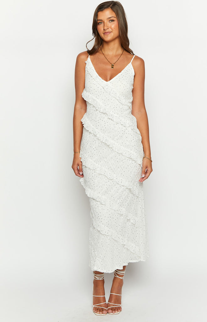 Hudson White Ruffle Maxi Dress – Beginning Boutique