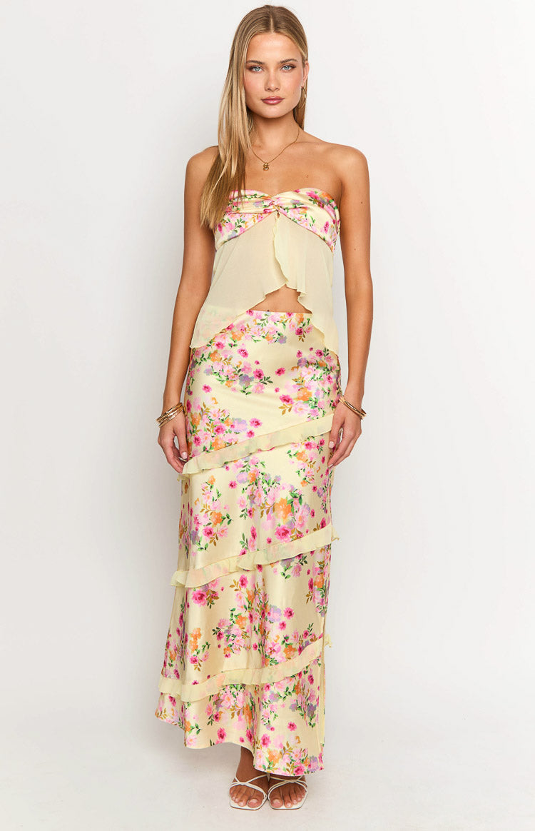 Jacqulin Yellow Bloom Strapless Top – Beginning Boutique