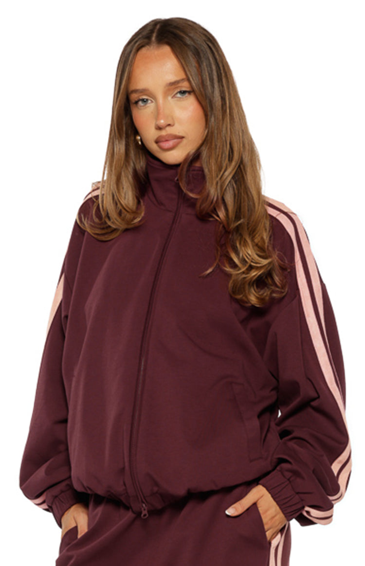 Kosie Burgundy and Pink Stripe Track Jacket | Beginning Boutique AU