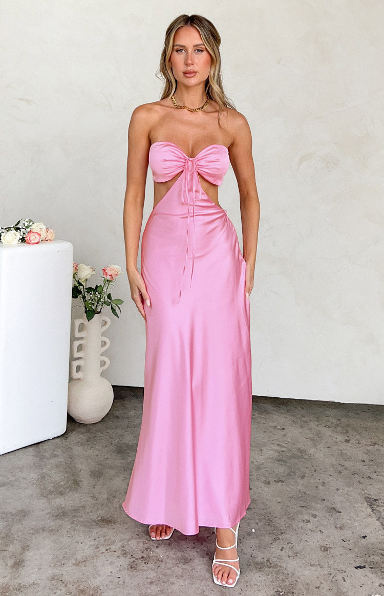 Lili Pink Satin Strapless Maxi Dress – Beginning Boutique