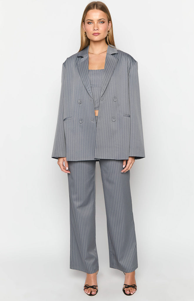 Louis Grey Striped Oversized Blazer – Beginning Boutique
