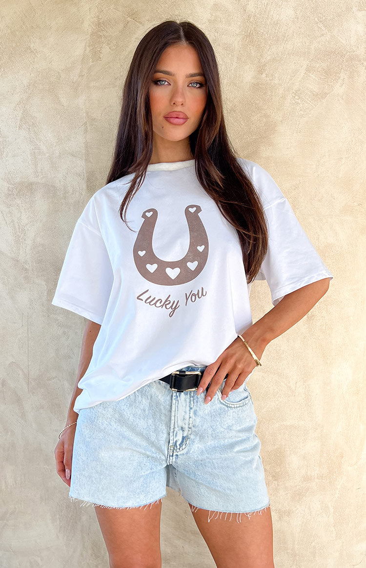 Lucky You White Western Tee – Beginning Boutique