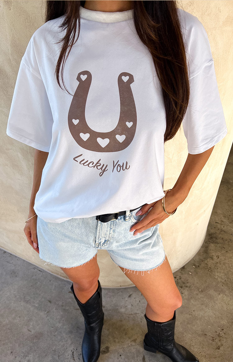 Lucky You White Western Tee | Beginning Boutique AU