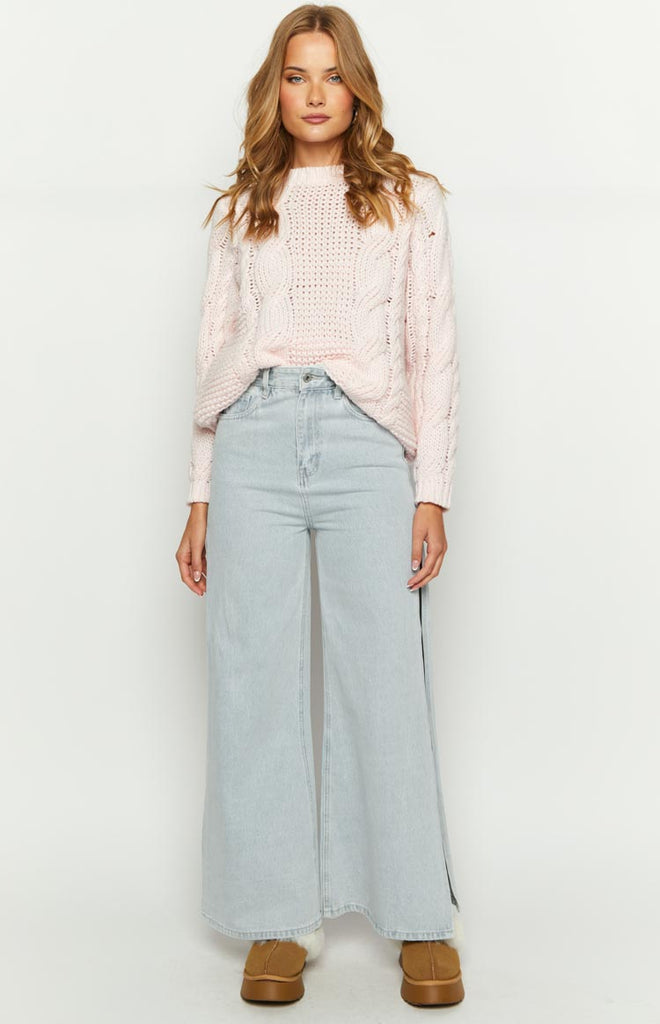 Marelle Light Denim Wide Leg Side Split Jeans – Beginning Boutique