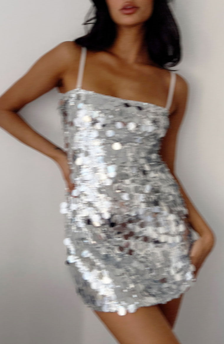 Radiant Silver Sparkle Mini Dress | Beginning Boutique AU