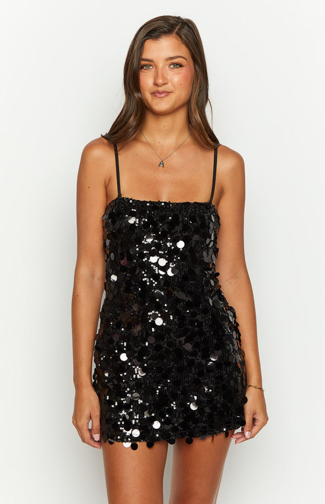Radiant Black Sparkle Mini Dress – Beginning Boutique