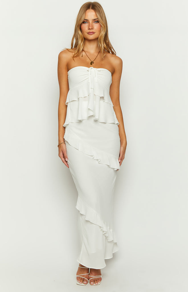 Raleigh White Ruffle Maxi Skirt – Beginning Boutique