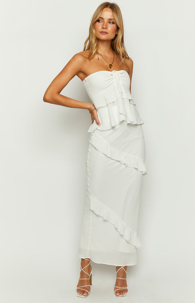 Raleigh White Ruffle Maxi Skirt – Beginning Boutique