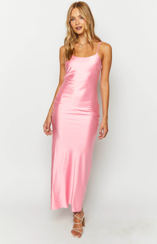 Renesmee Pink Satin Maxi Dress – Beginning Boutique