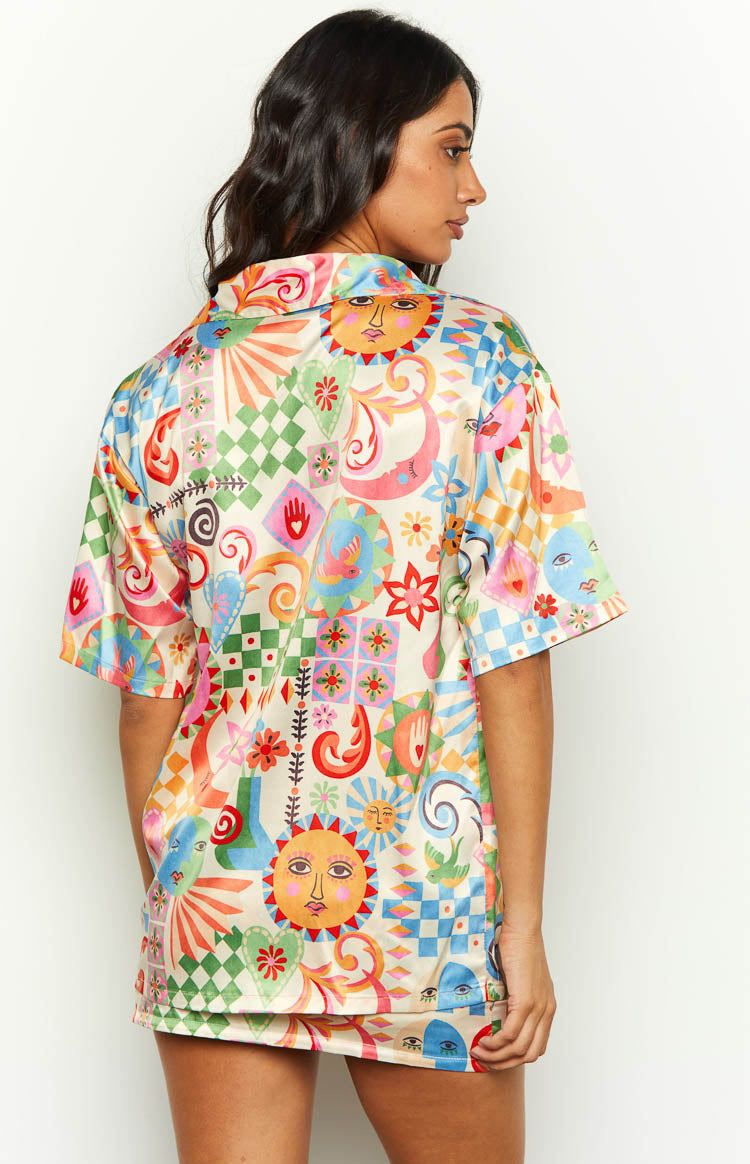 Resort Summer Print Satin Shirt – Beginning Boutique