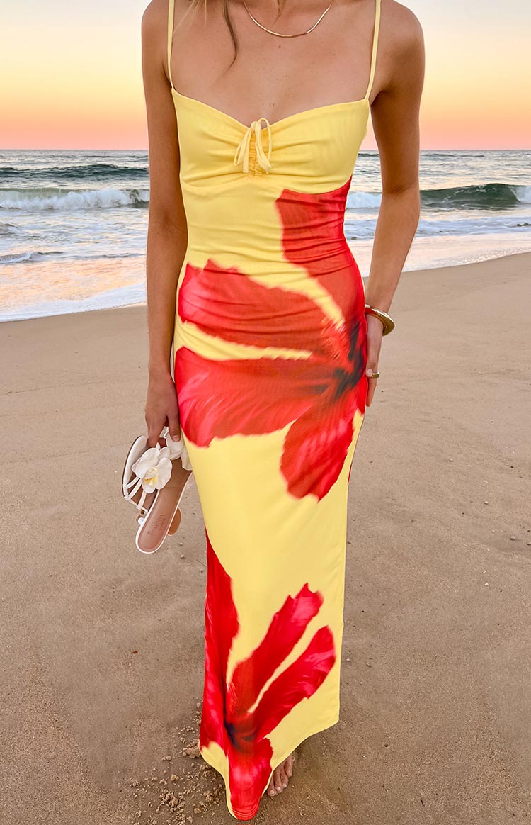Rosalyn Yellow Hibiscus Print Maxi Dress | Beginning Boutique AU