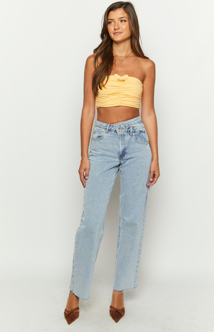 Shar Yellow Butterfly Strapless Top – Beginning Boutique