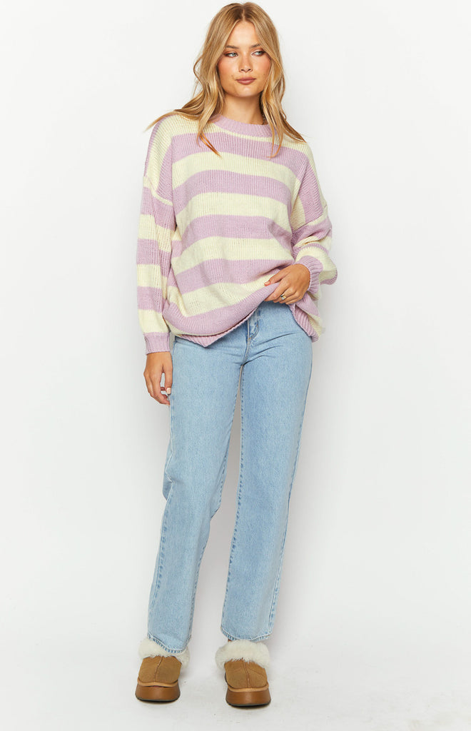 Snuggle Lilac Striped Oversized Striped Sweater – Beginning Boutique