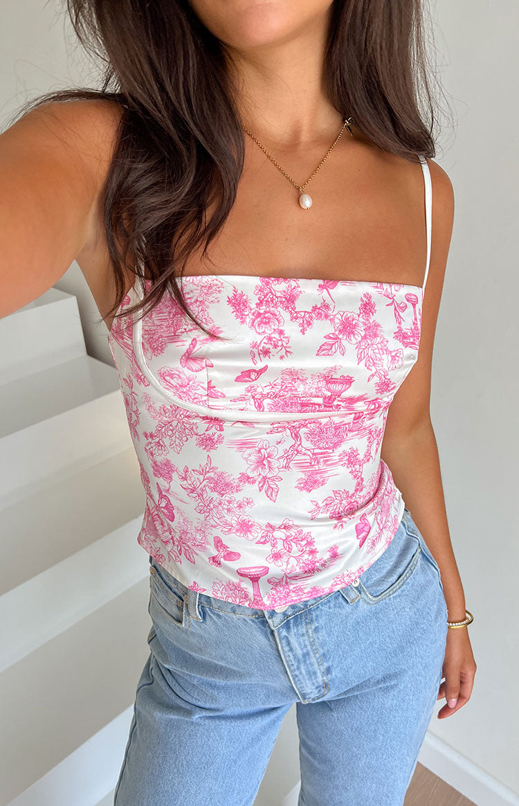 Tamra Pink Printed Low Back Top | Beginning Boutique AU