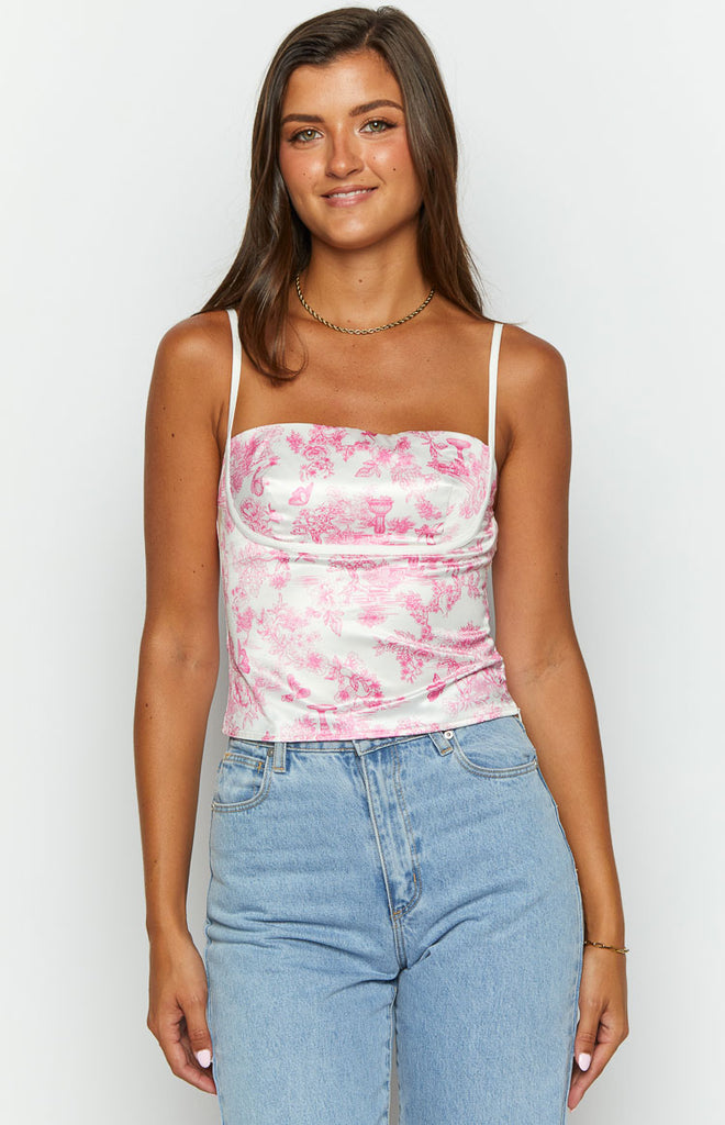 Tamra Pink Printed Low Back Top – Beginning Boutique