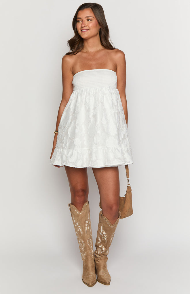 Wiley White Strapless Mini Dress – Beginning Boutique
