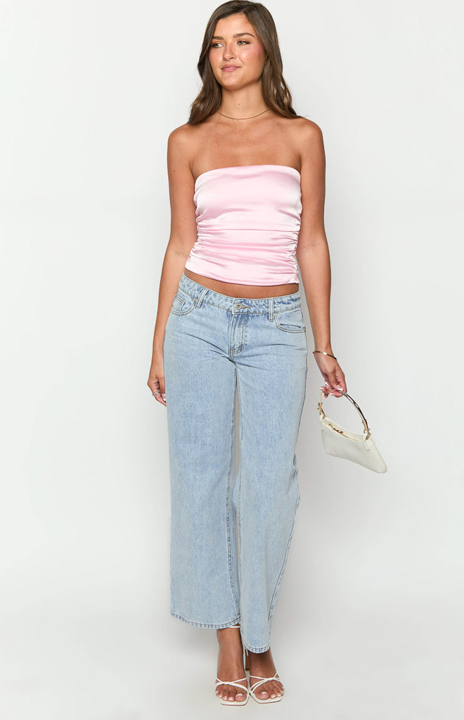 Zaylee Pink Strapless Satin Top – Beginning Boutique
